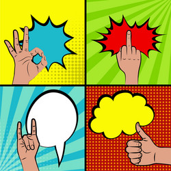 Vintage pop art comic hand sign set Royalty Free Vector