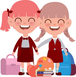 Student girls with school supplies Royalty Free Vector Image