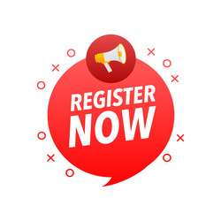 Register now announcement megaphone label Vector Image