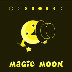 Moon phases kawaii and magic show Royalty Free Vector Image