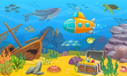 Underwater landscape with sea plants and animals Vector Image