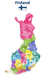 Finland municipalities colored by regions map Vector Image