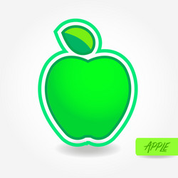 Sticker green apple with stem Royalty Free Vector Image