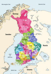 Finland lakes and rivers map with regions Vector Image