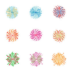 Set of nine fireworks Royalty Free Vector Image