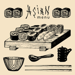 Hand drawn asian menu Royalty Free Vector Image