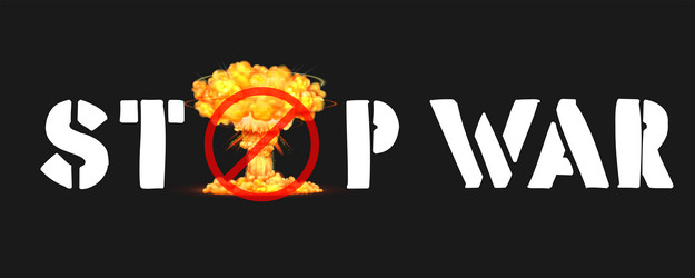 Atom bomb nuclear explosion with stop sign Vector Image