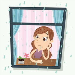 Cute girl with rainy window Royalty Free Vector Image