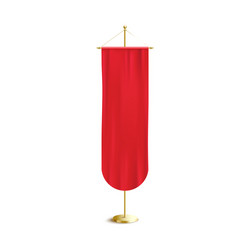 Medieval pennant flag hanging on golden metal pole