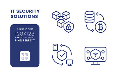 Data security solutions linear desktop icons set Vector Image
