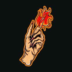 Hand drawn of devil with fire outline Royalty Free Vector