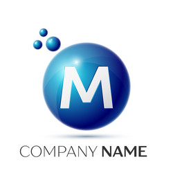 M letter splash logo blue dots and circle bubble Vector Image