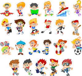 Collection of little cartoon children on white Vector Image