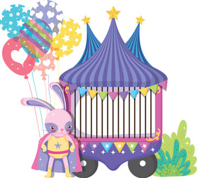Cute circus rabbit with layer and kiosk Royalty Free Vector