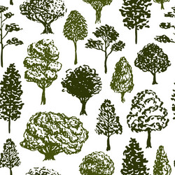 Trees pattern sketch seamless green tree pattern Vector Image
