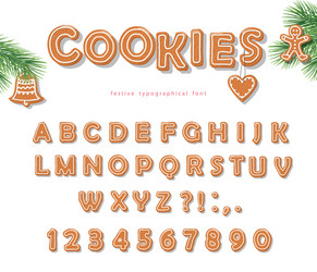Christmas gingerbread cookie font biscuit letters Vector Image