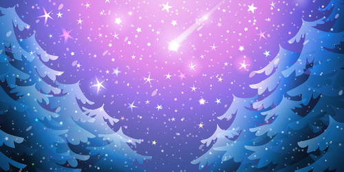 Magical winter forest and shooting star in sky Vector Image