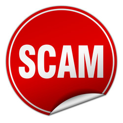 Scam round orange sticker isolated on white Vector Image