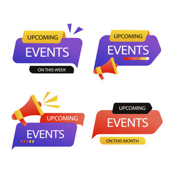 Flat design upcoming events label set Royalty Free Vector