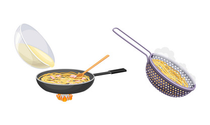 Pasta cooking process set italian dish Royalty Free Vector