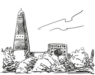 Mosque minaret sketch islamic architecture hand Vector Image