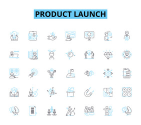 Product launch linear icons set unveil release Vector Image
