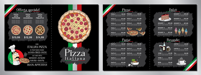 Italian pizza restaurant menu - a4 card pizzas Vector Image