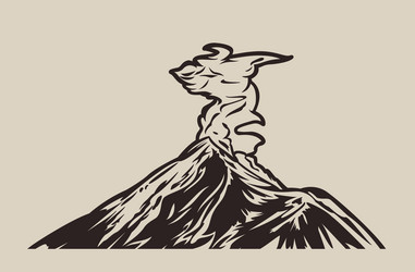 Volcano spewing lava emblem monochrome Royalty Free Vector