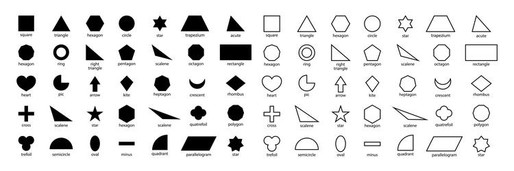 Geometric shapes with labels set 12 basic Vector Image