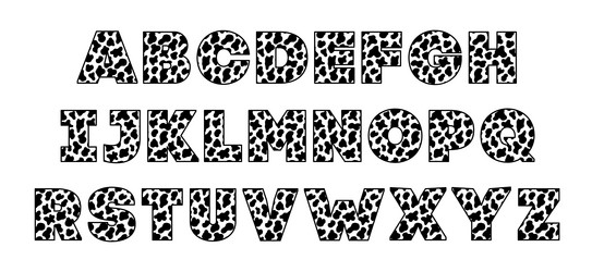 Animal font for posters cow spots black and white Vector Image
