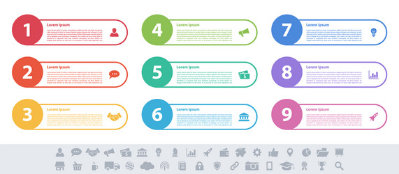 Timeline infographics design template with 9 Vector Image