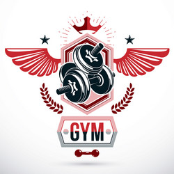 Winged graphic symbol created with disc weight Vector Image