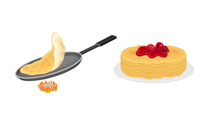 Pancakes cooking process set pancake Royalty Free Vector