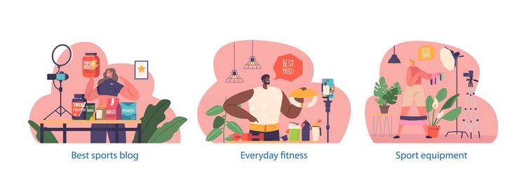 Influencer characters promote sports equipment Vector Image