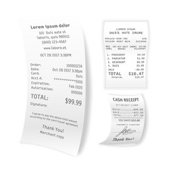 Realistic set of shop receipts on transparent Vector Image