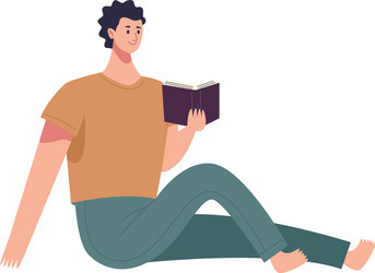 Reader man reading book seated in book character Vector Image