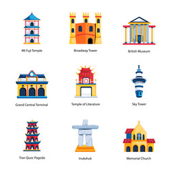 Bundle of famous landmarks flat icons Royalty Free Vector