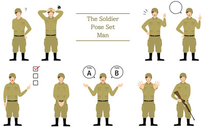 Male soldier pose set questioning worrying Vector Image