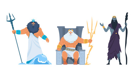 Greek gods cartoon ancient mythology characters Vector Image