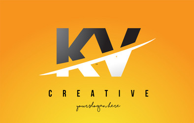 Kv k v letter modern logo design with yellow Vector Image