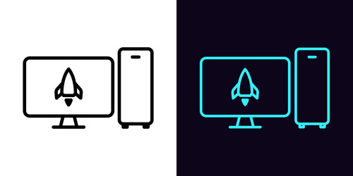 Outline pc monitor icon with editable stroke Vector Image