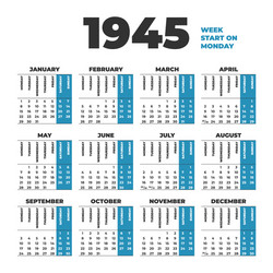 1945 year historic calendar weeks start on sunday Vector Image