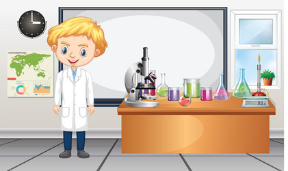 Science teacher experimenting in classroom Vector Image