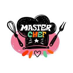 Chef master neon with hat banner Royalty Free Vector Image