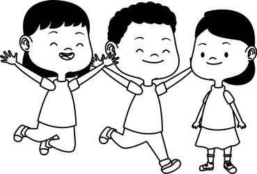 Kids friends cartoon in black and white Royalty Free Vector