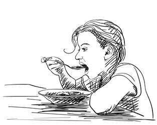 Drawing cute little girl eating food from Vector Image