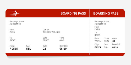 Boarding pass modern red color template Royalty Free Vector