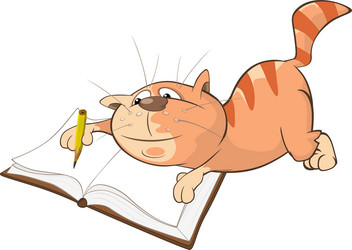 Cute cat writer cartoon charact Royalty Free Vector Image