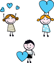 Cute stick kids holding hearts for valentines day Vector Image
