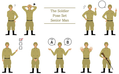 Male soldier pose set questioning worrying Vector Image
